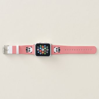 Monogram Cute Sitting Panda Personalized Salmon Apple Watch Band | Zazzle