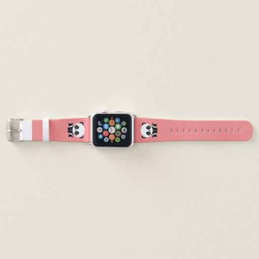 Monogram Cute Sitting Panda Personalized Salmon Apple Watch Band | Zazzle