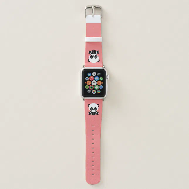 Monogram Cute Sitting Panda Personalized Salmon Apple Watch Band | Zazzle