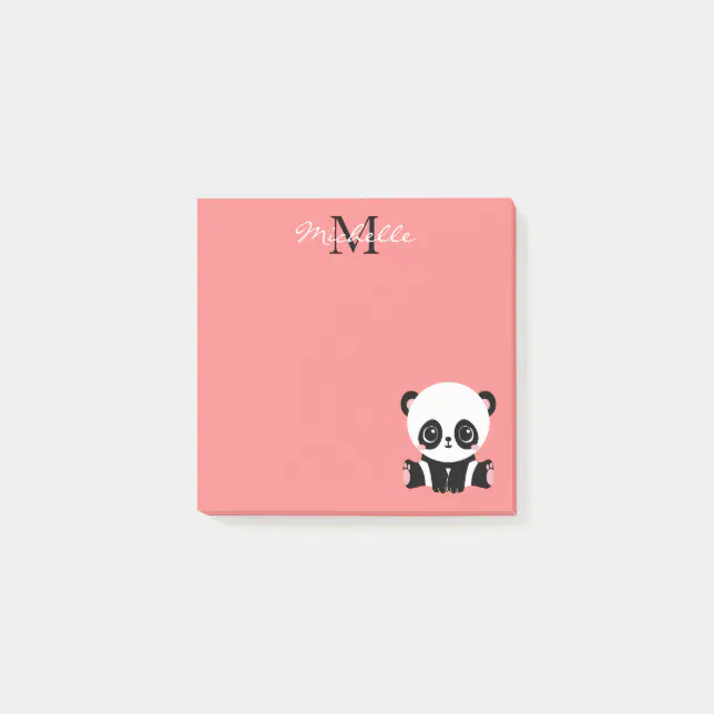 Monogram Cute Sitting Panda Personalized Salmon Post-it Notes | Zazzle