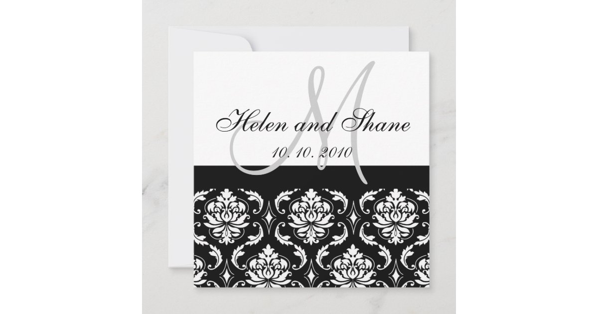 Monogram Damask Wedding invitation | Zazzle