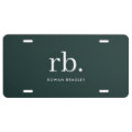 Monogram Dark Green Stylish Modern Minimalist License Plate | Zazzle