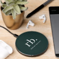 Monogram Dark Green Stylish Modern Minimalist Wireless Charger | Zazzle