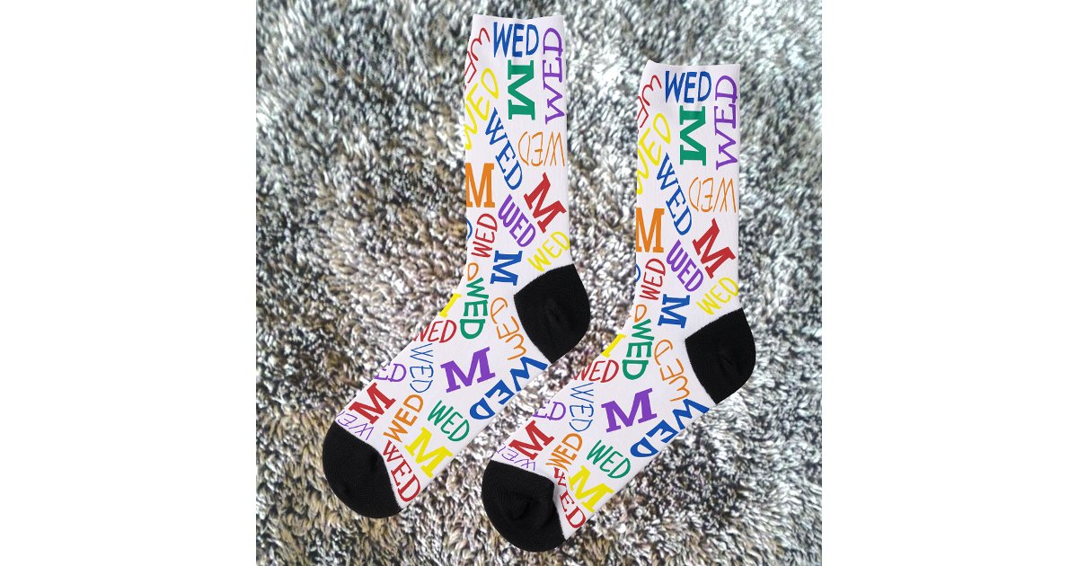 Monogram Day Of Week Rainbow Colors Wednesday Socks | Zazzle