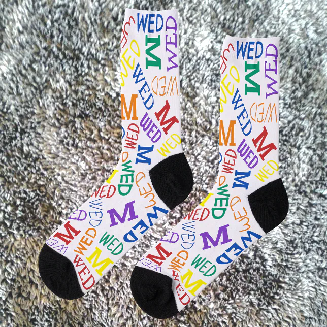 Monogram Day Of Week Rainbow Colors Wednesday Socks | Zazzle