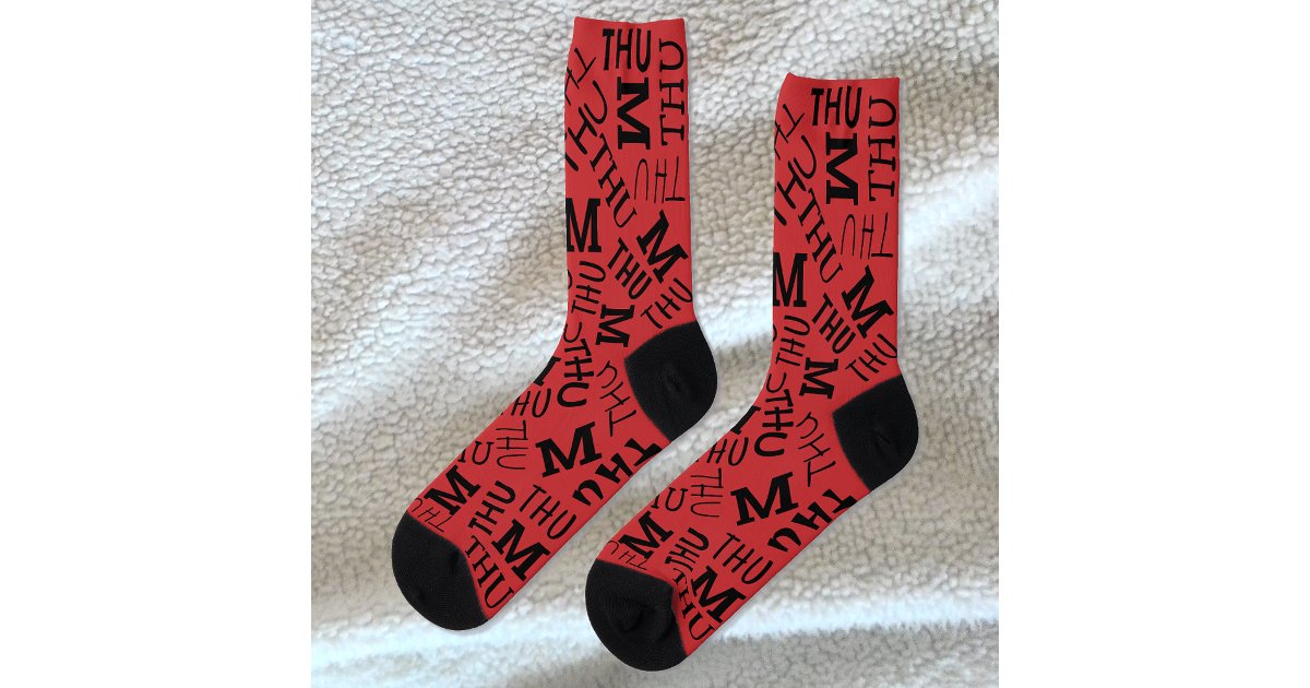 Monogram Day Of Week Red And Black Thursday Socks | Zazzle