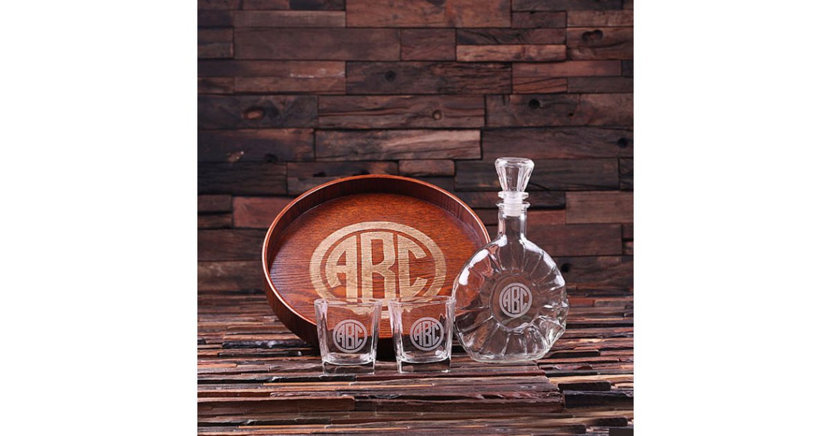 Monogram Decanter Set with Tray & Whiskey Glasses | Zazzle