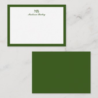 Monogram Decorative Typography | Dark Moss Green Note Card | Zazzle