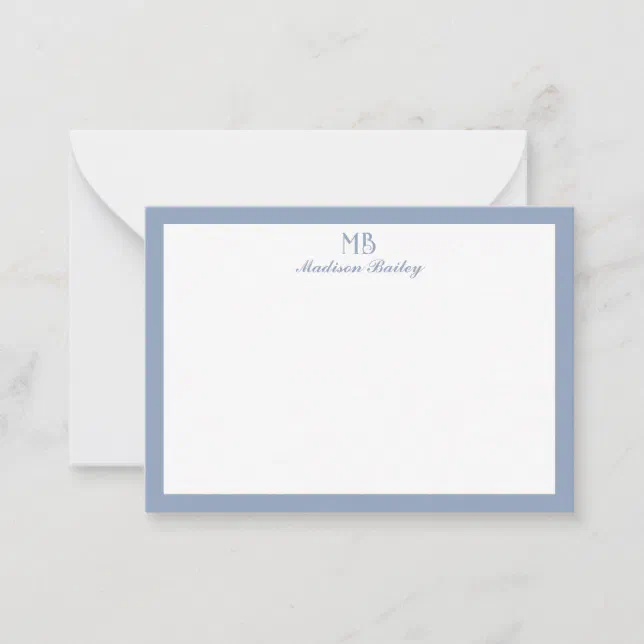 Monogram Decorative Typography | Dusty Blue Note Card | Zazzle