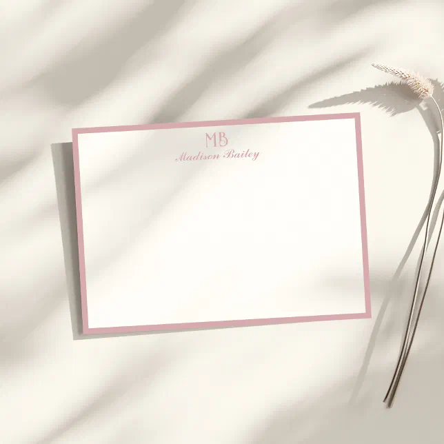 Monogram Decorative Typography | Dusty Pink Note Card | Zazzle