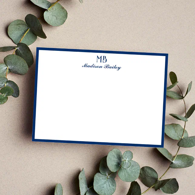 Monogram Decorative Typography | Navy Blue Note Card | Zazzle
