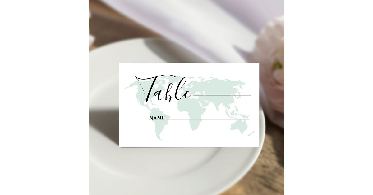 Monogram destination travel theme wedding place card | Zazzle