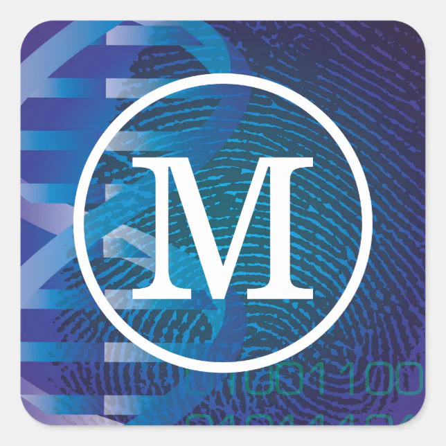 Monogram DNA Fingerprint Science Square Sticker | Zazzle