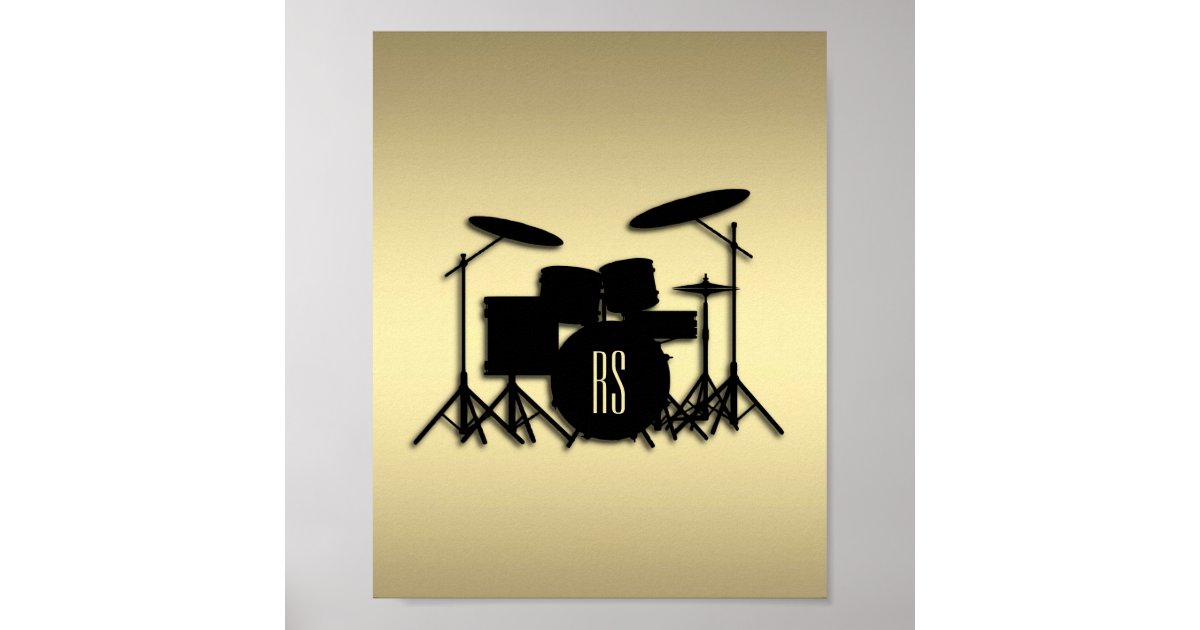 Monogram Drum Set Gold Poster | Zazzle