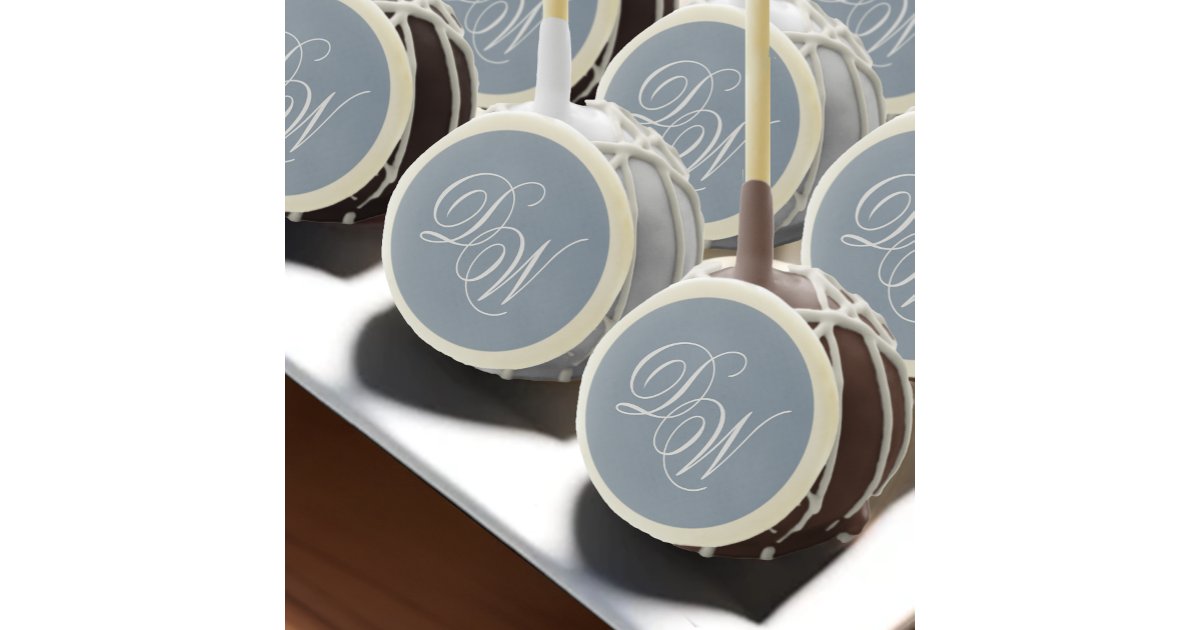 Monogram Dusty Blue Wedding Elegant Calligraphy Cake Pops | Zazzle