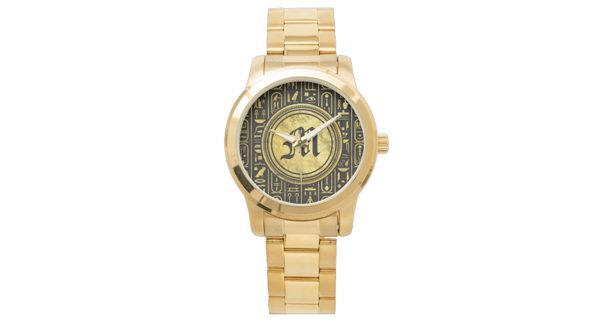Monogram Egyptian Ancient Gold hieroglyphs Watch | Zazzle