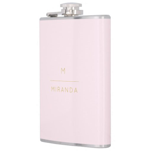 Monogram Elegant Blush Pink Gold Minimalist Classy Flask | Zazzle