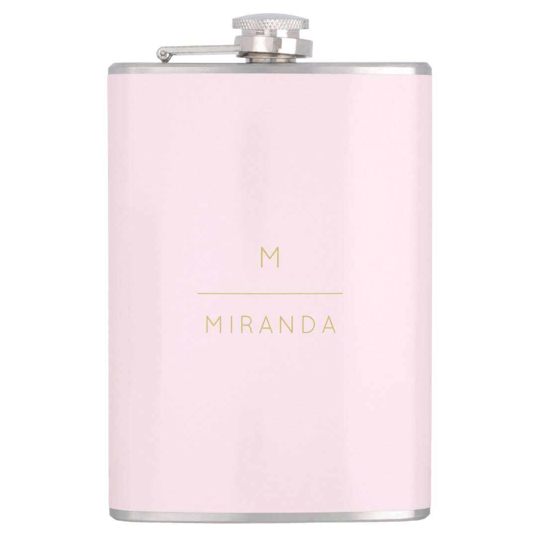 Monogram Elegant Blush Pink Gold Minimalist Classy Flask | Zazzle