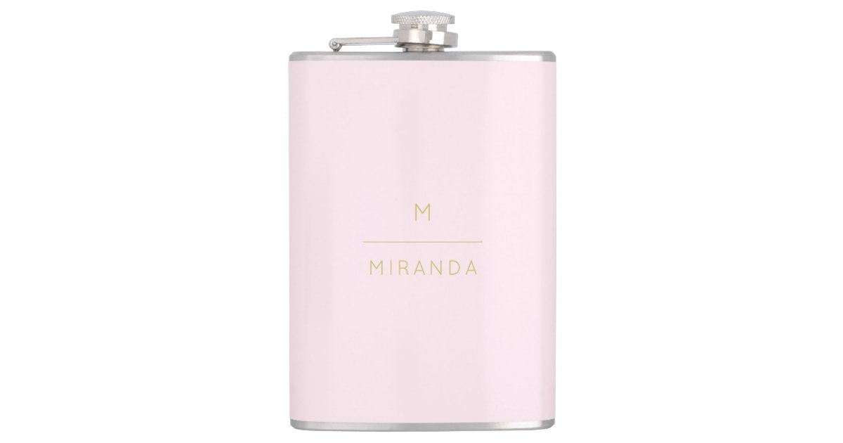 Monogram Elegant Blush Pink Gold Minimalist Classy Flask | Zazzle