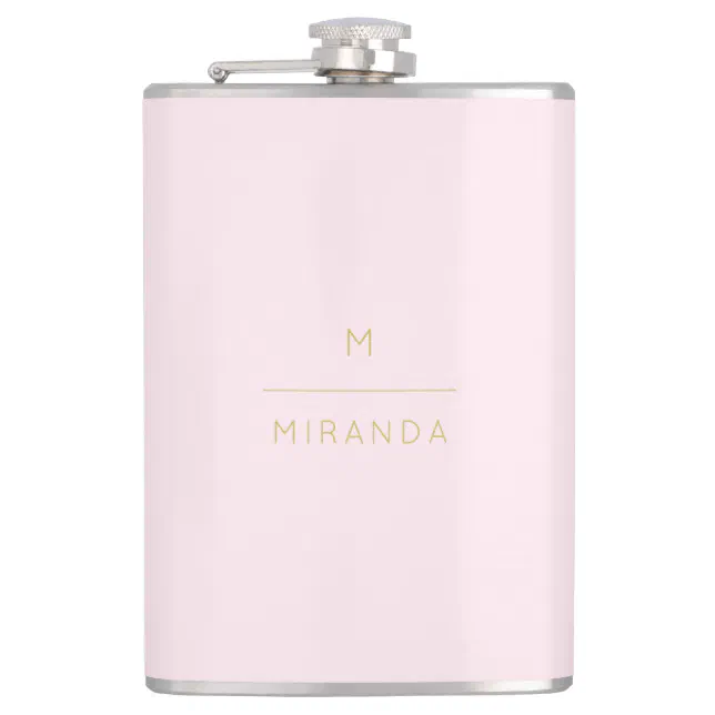 Monogram Elegant Blush Pink Gold Minimalist Classy Flask | Zazzle