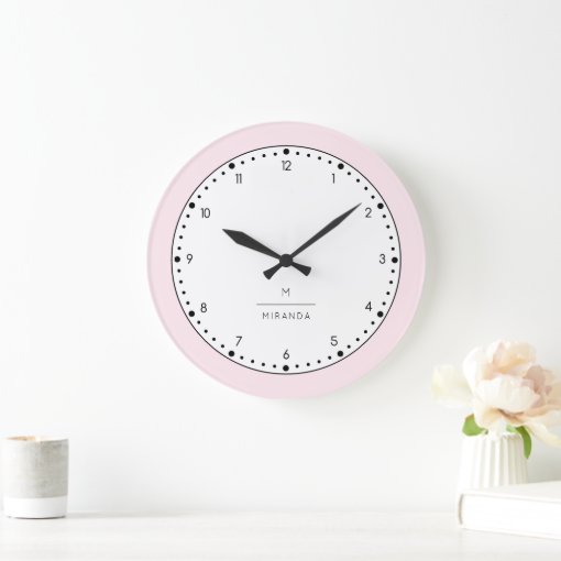Monogram Elegant Blush Pink Wall Clock | Zazzle