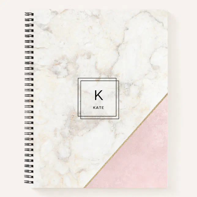 Monogram Elegant Marble Minimalist Rose Gold Notebook | Zazzle