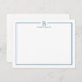 Monogram Elegant Navy Blue Border Stationery Note Card | Zazzle