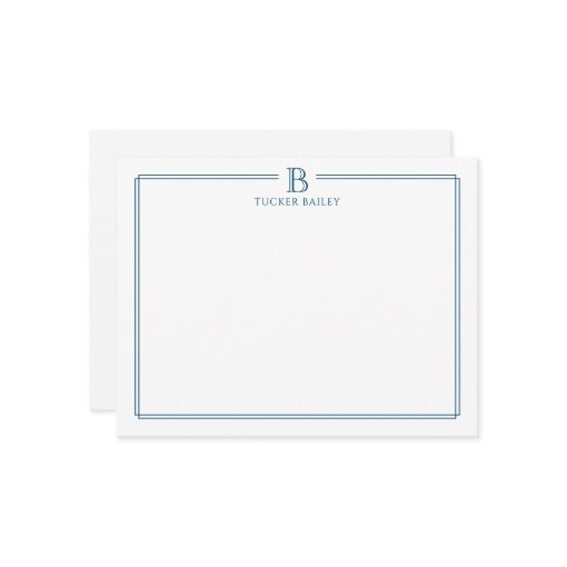 Monogram Elegant Navy Blue Border Stationery Note Card | Zazzle