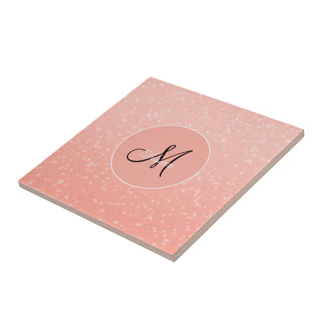 Monogram Elegant Rose Gold Girly Glitter Sparkle Ceramic Tile | Zazzle