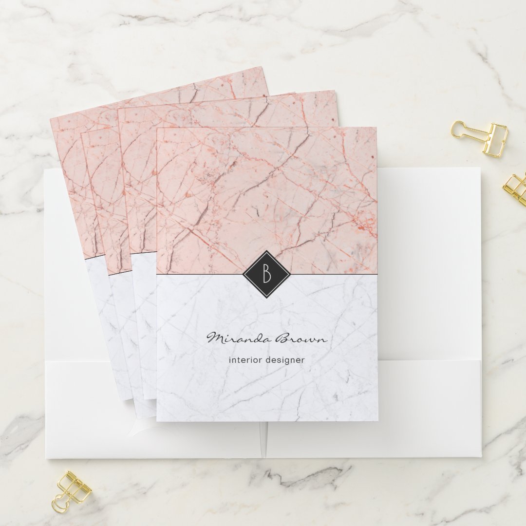 Monogram Elegant Rose Gold Gray Marble Folder | Zazzle