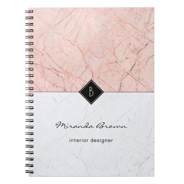 Monogram Elegant Rose Gold Gray Marble Notebook | Zazzle