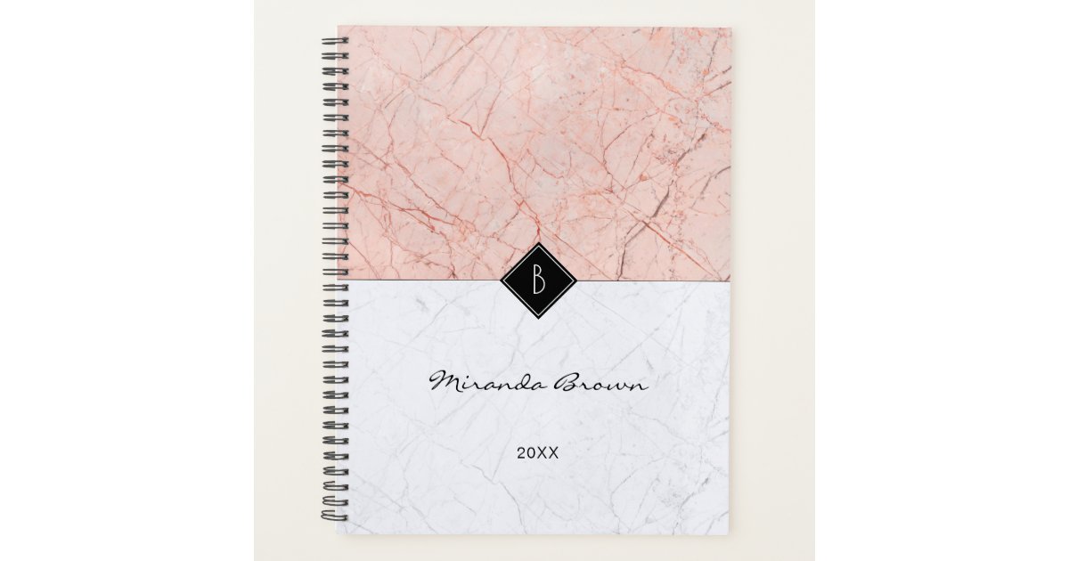 Monogram Elegant Rose Gold Gray Marble Planner | Zazzle