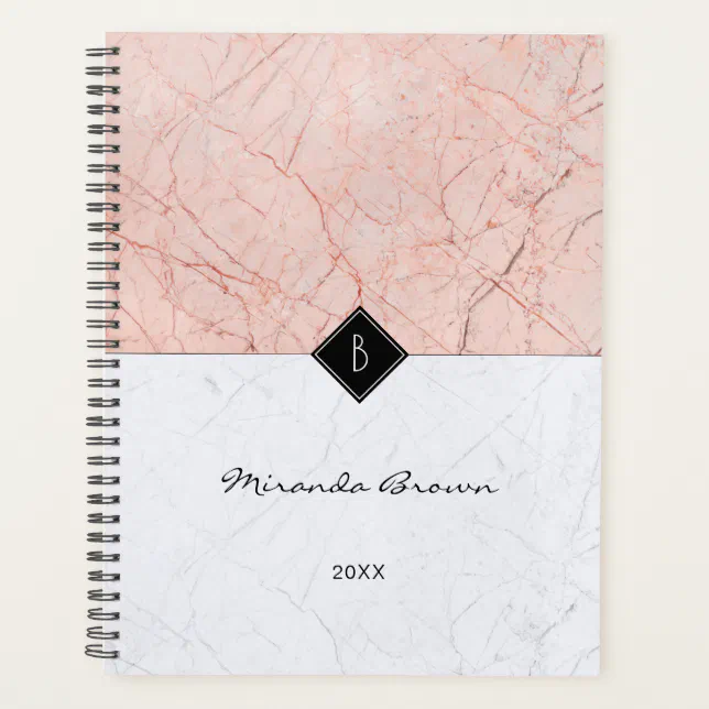 Monogram Elegant Rose Gold Gray Marble Planner | Zazzle