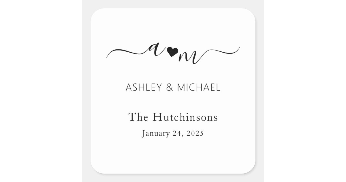 Monogram Elegant Wedding Square Sticker | Zazzle