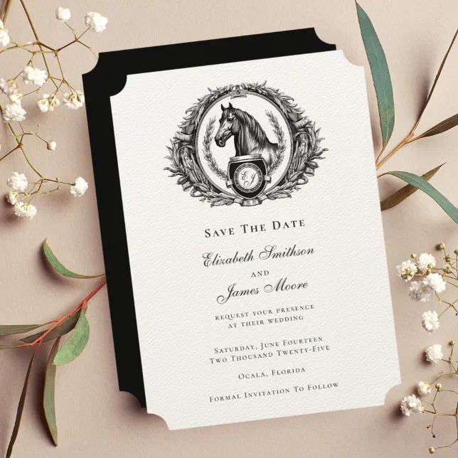 Monogram Equestrian Elegant Formal Crest Wedding Save The Date | Zazzle