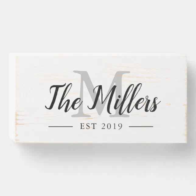 Monogram Established Sign | Family Name Wood Sign | Zazzle