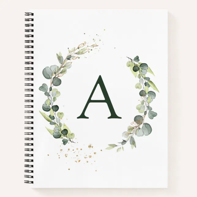 Monogram Eucalyptus Green White Botanical Notebook | Zazzle