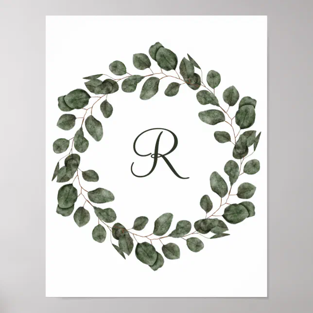 Monogram Eucalyptus Leaves Elegant Modern Poster | Zazzle