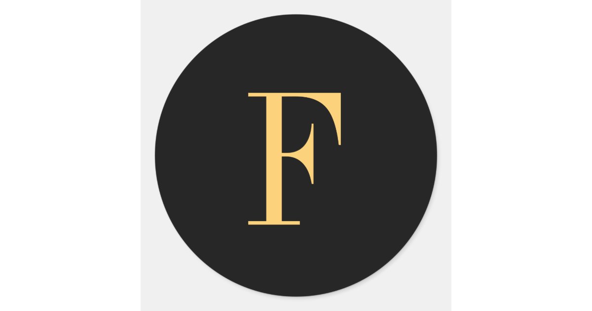 Monogram F gold-colored on black background Classic Round Sticker | Zazzle
