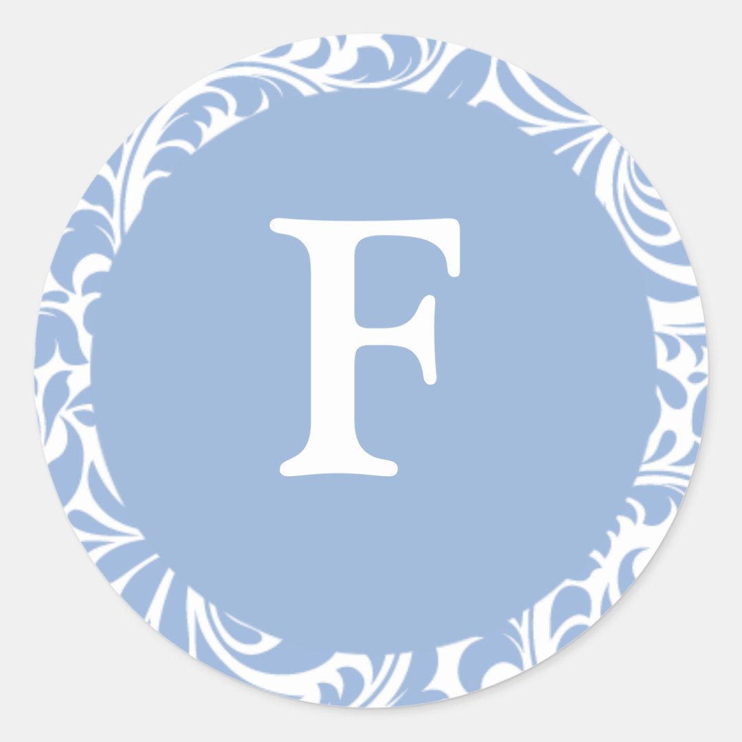 Monogram F Powder Blue Wedding Monograms Invitatio Classic Round ...