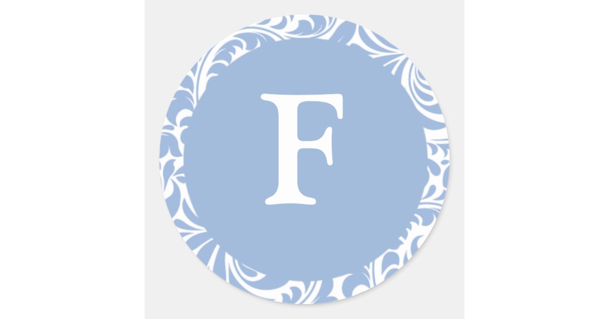 Monogram F Powder Blue Wedding Monograms Invitatio Classic Round ...