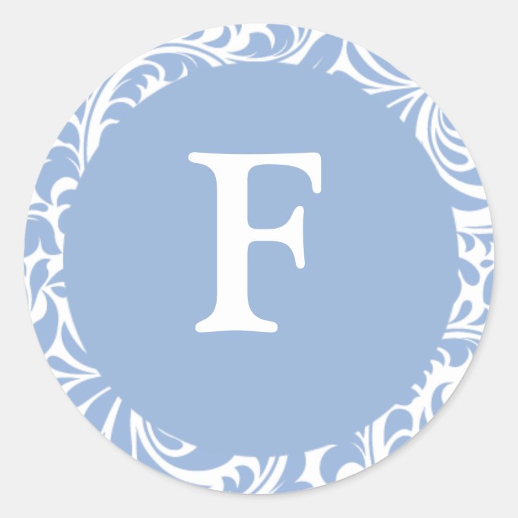 Monogram F Powder Blue Wedding Monograms Invitatio Classic Round ...