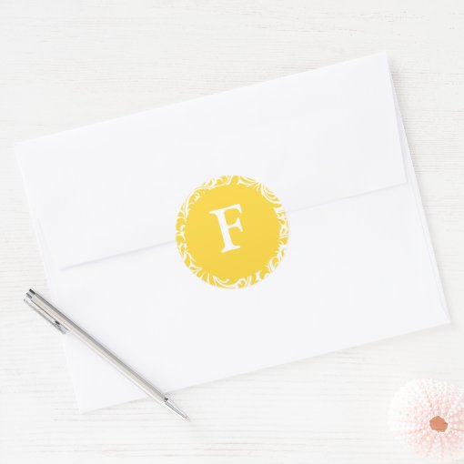 Monogram F Yellow Wedding Monograms Invitation Sti Classic Round ...