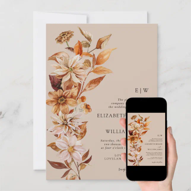 Monogram Fall Wedding Invitation | Zazzle