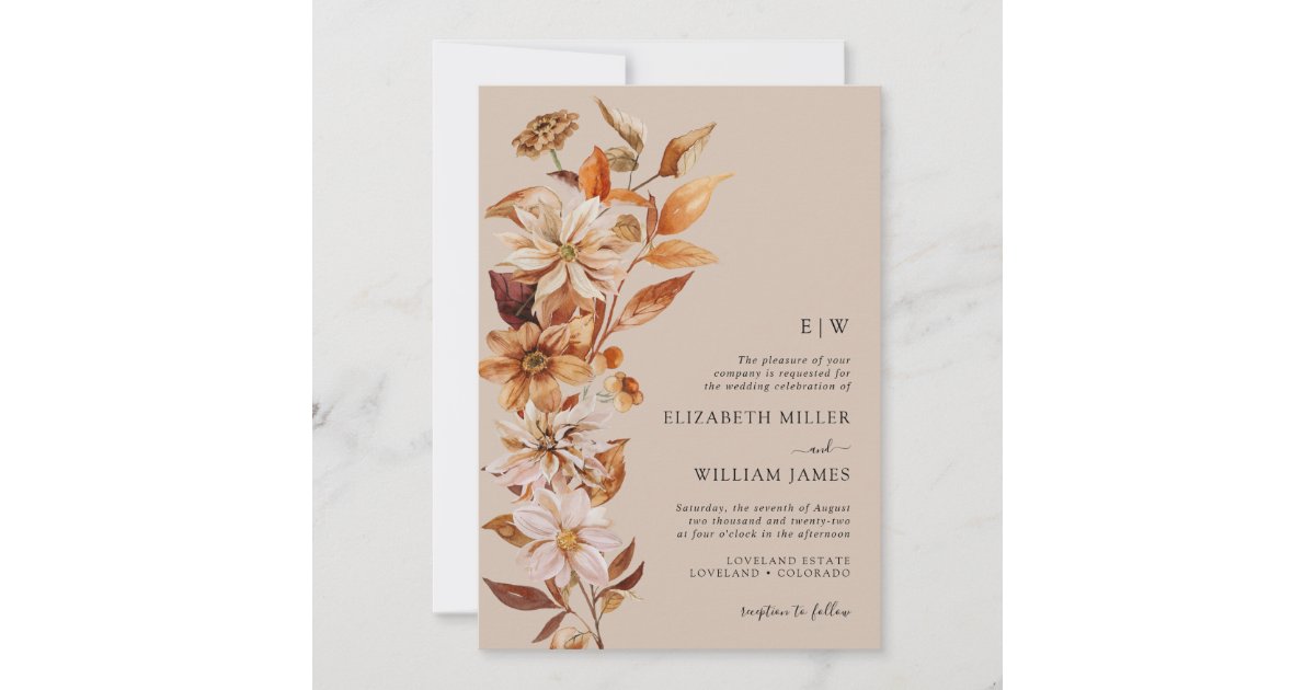 Monogram Fall Wedding Invitation | Zazzle