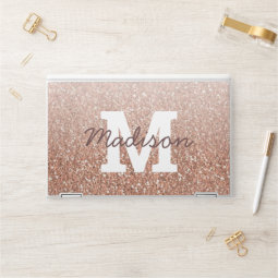 Monogram Faux Rose Gold Glitter Chic Trendy HP Laptop Skin | Zazzle