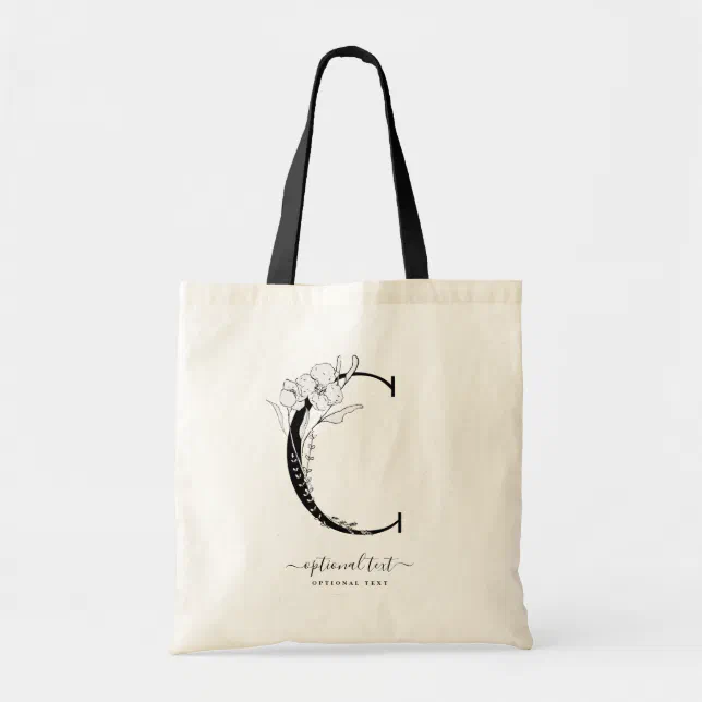 Monogram Floral Custom Tote Bag - Single Letter C | Zazzle