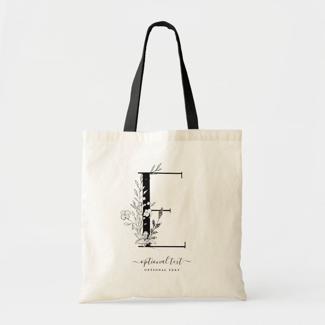 Monogram Floral Custom Tote Bag - Single Letter E | Zazzle