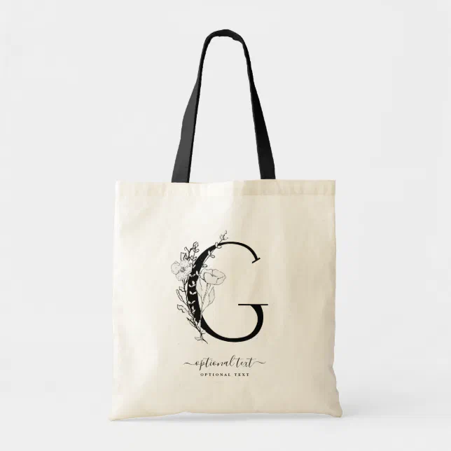 Monogram Floral Custom Tote Bag - Single Letter G | Zazzle