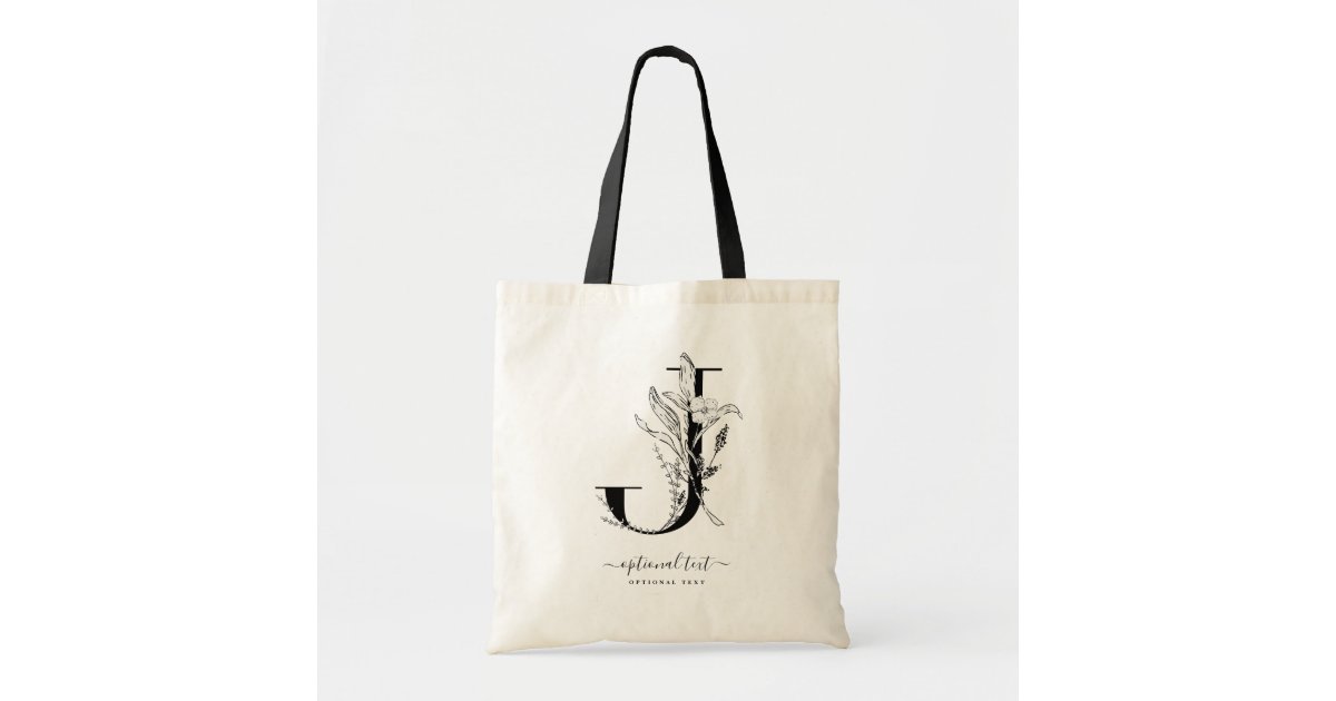 Monogram Floral Custom Tote Bag - Single Letter J | Zazzle